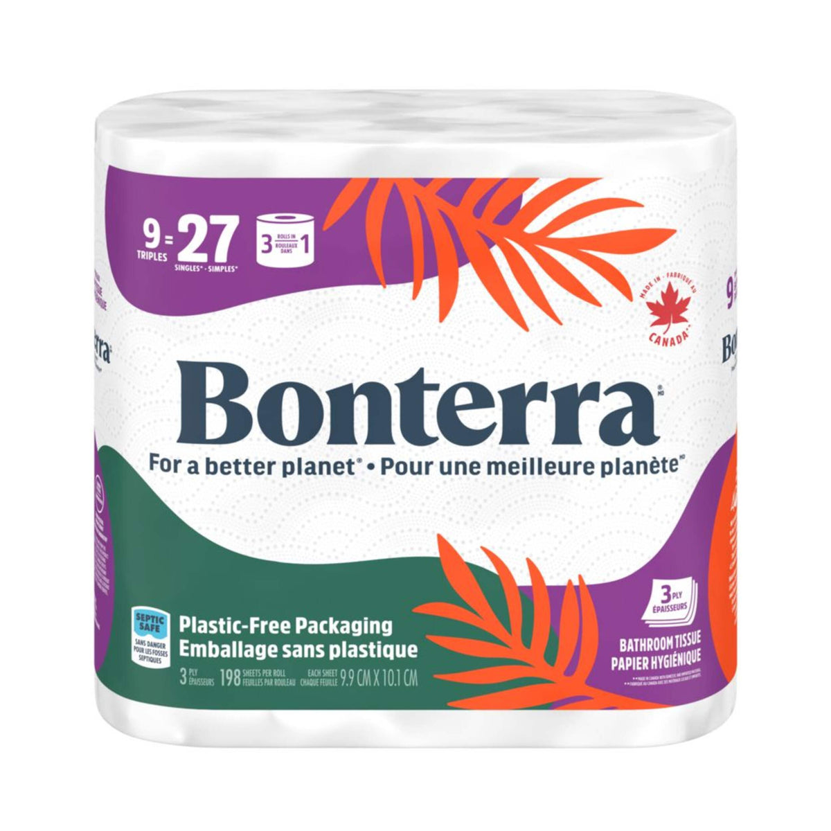 Bonterra Bathroom Tissue 3 Ply 198 Sheets (9 - 5 Packs (45 Rolls)) (ji ...