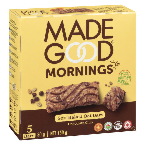 MadeGood Mornings - Chocolate Chip Soft Baked Bars (Case: 30-24g (Bars ...